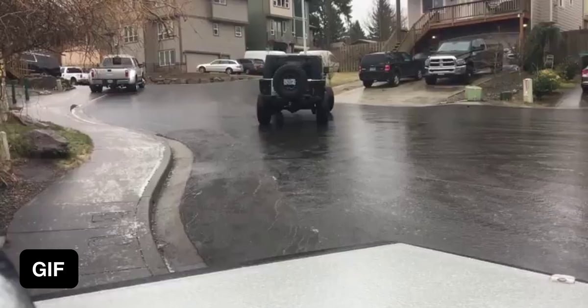 Car sliding on icy street - 9GAG