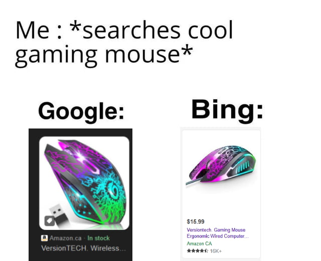 When you search for cool gaming mice and Google and Bing deliver exactly what you asked for. - 9GAG