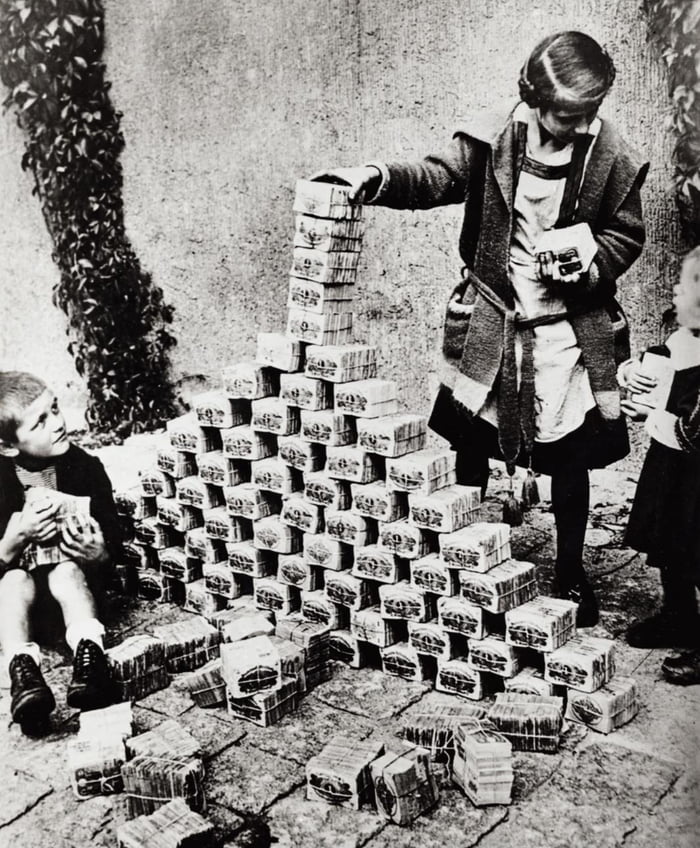German children playing with worthless money at the height of ...