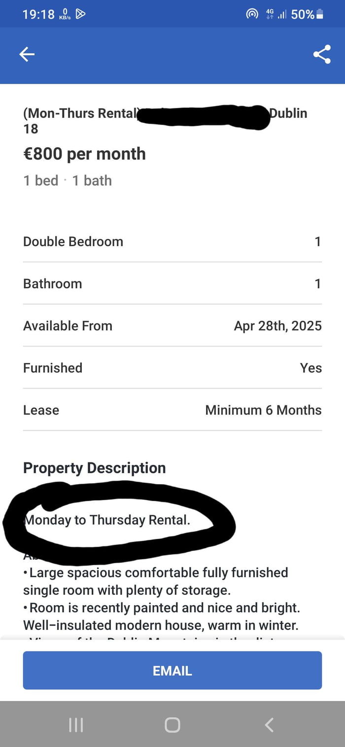 €800 a month rent for a room but you can't live there on Fri, Sat or ...
