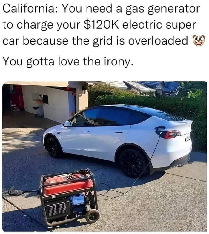 Ahem I mean the whole concept of electrical cars are ironic - 9GAG