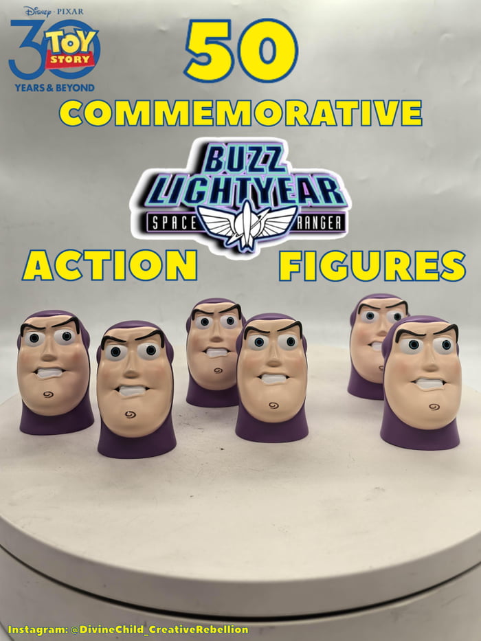 50 commemorative Buzz Lightyear action figures, stuck in toy mode, are ...