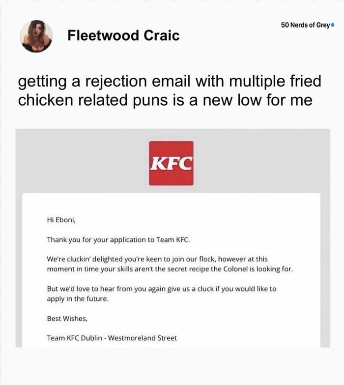 Getting rejected is tough, but getting rejected with this many chicken ...