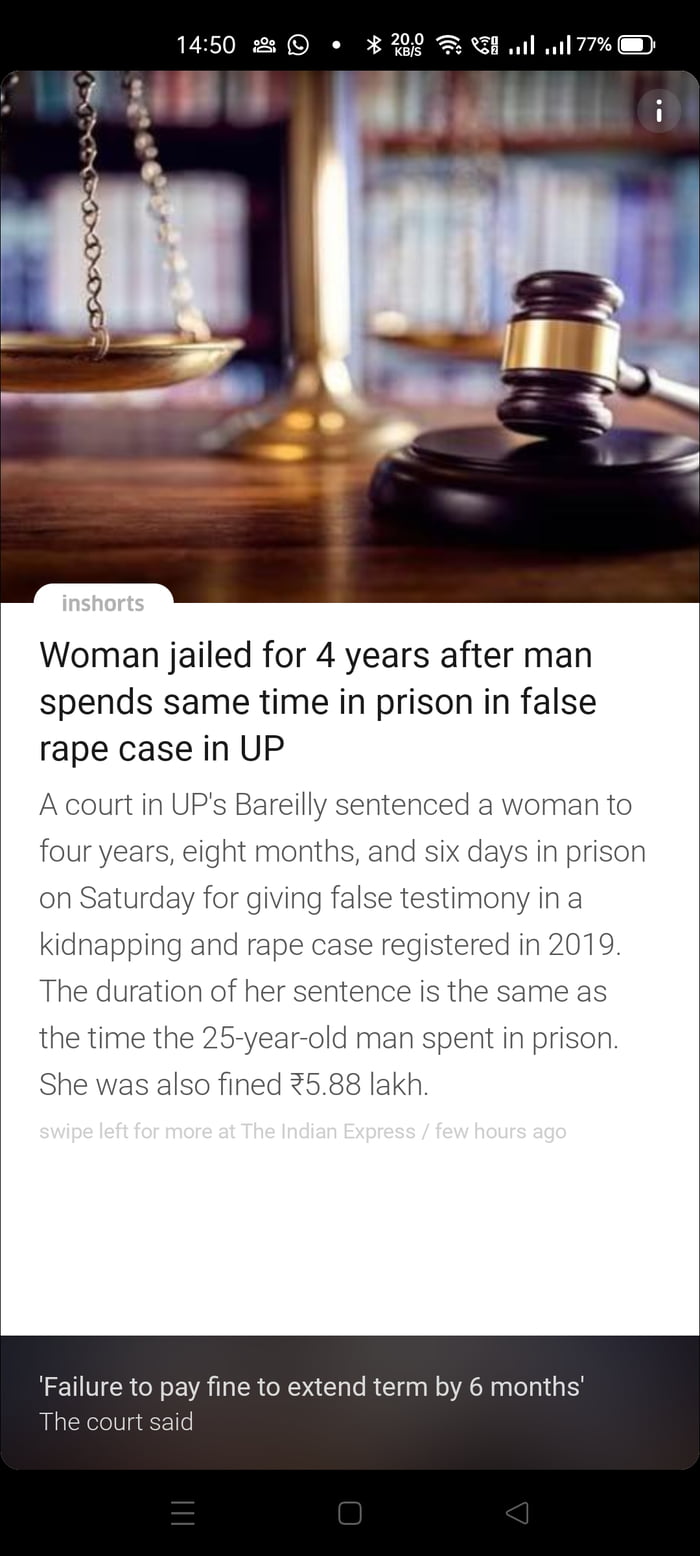 Indian Court does what 9gaggers want. Sentences woman to the same amount of jail time the spent ...