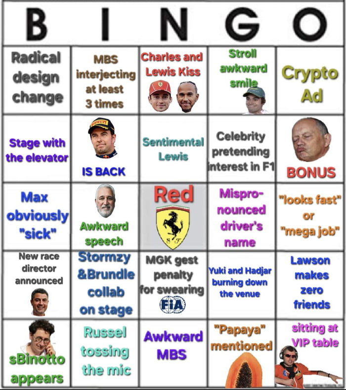 F1 75 Launch Event BINGO - 9GAG