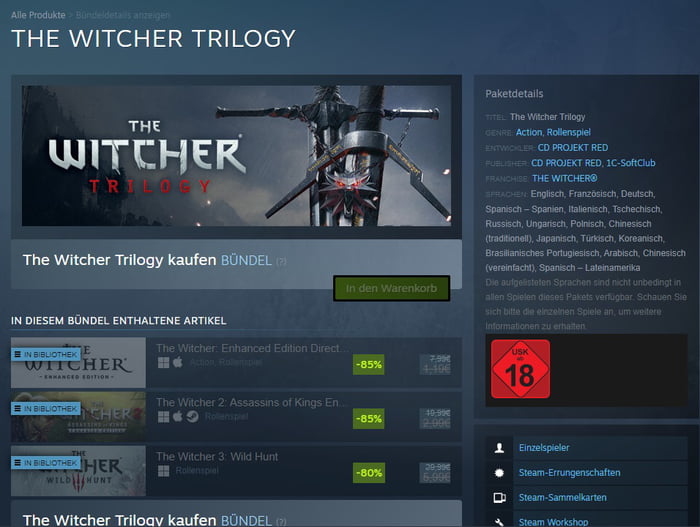 Just In case anyone doesnt yet own them and wants to try: Witcher Games are currentyl heavily ...