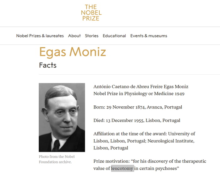 Bro received Nobel Prize for Lobotomy. Leucotomy (or leukotomy ...